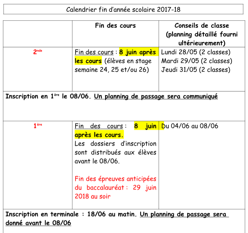 Calendrier de fin d’année – Cité Scolaire Jean Moulin